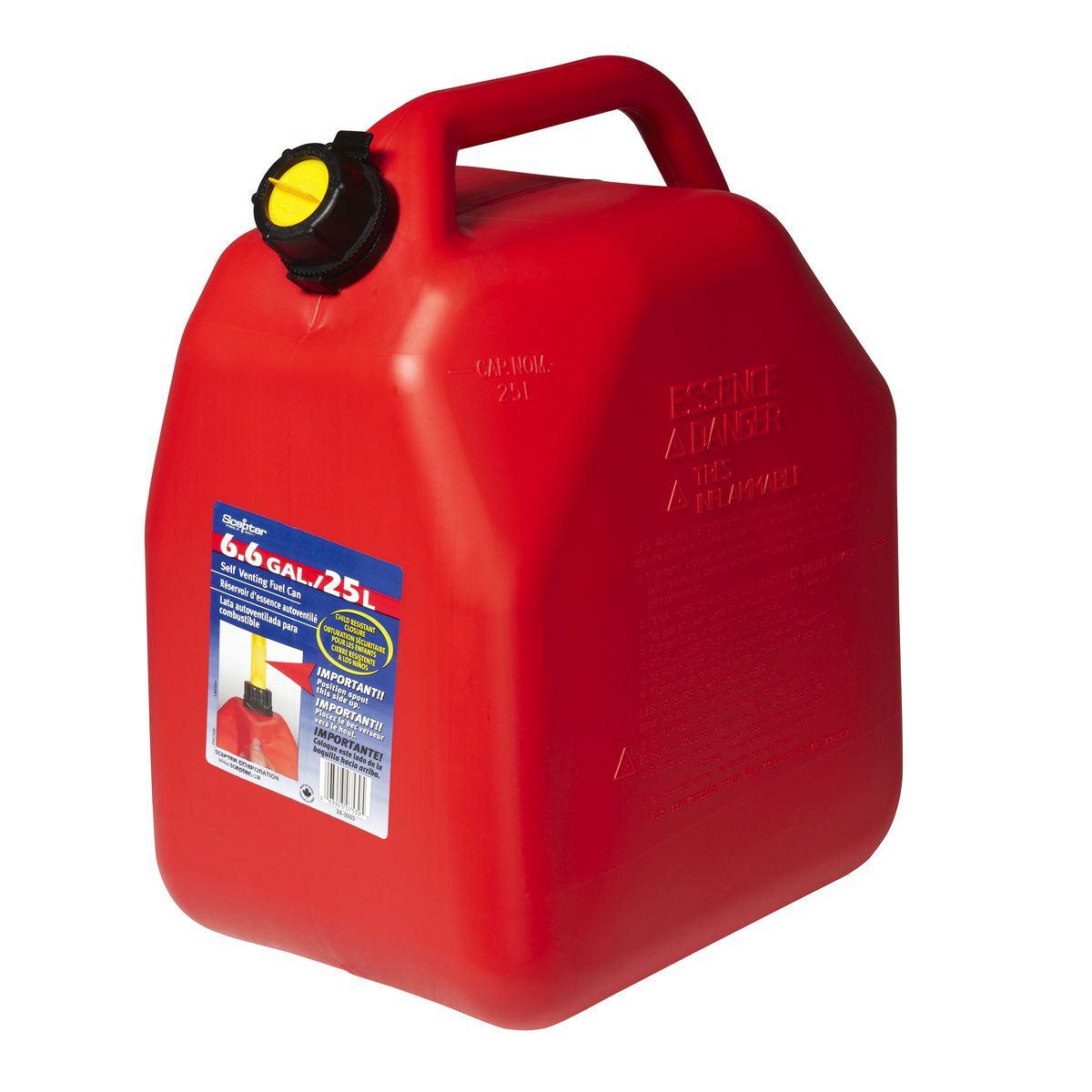 Scepter 25L Red Plastic Fuel Can with Pourer FUE6346 | GYC